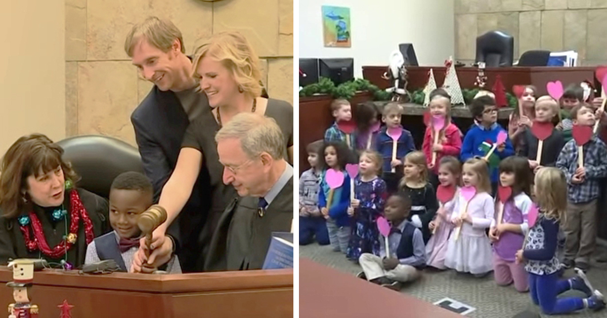Boy's Entire Kindergarten Class Shows Up To His Adoption Ceremony